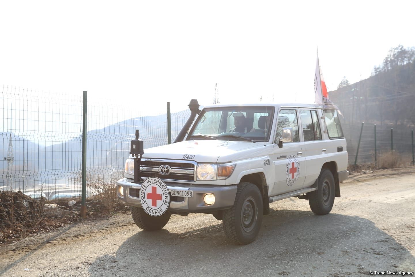 Vehicles of International Committee of Red Cross pass along Azerbaijan ...