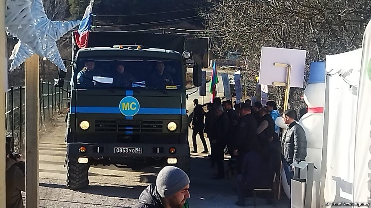 Supply car of Russian peacekeepers freely passes along Lachin-Khankandi ...