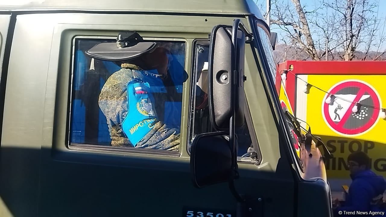 Supply car of Russian peacekeepers freely passes along Lachin-Khankandi ...