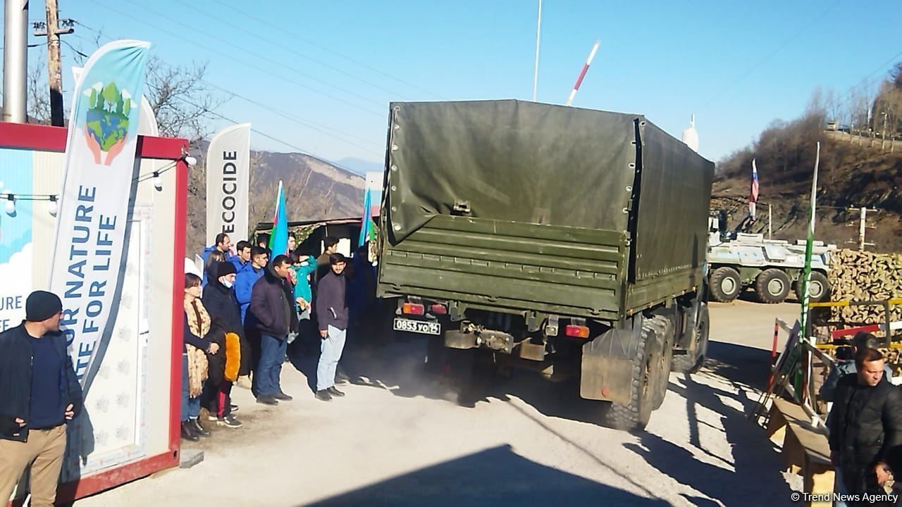 Supply car of Russian peacekeepers freely passes along Lachin-Khankandi ...