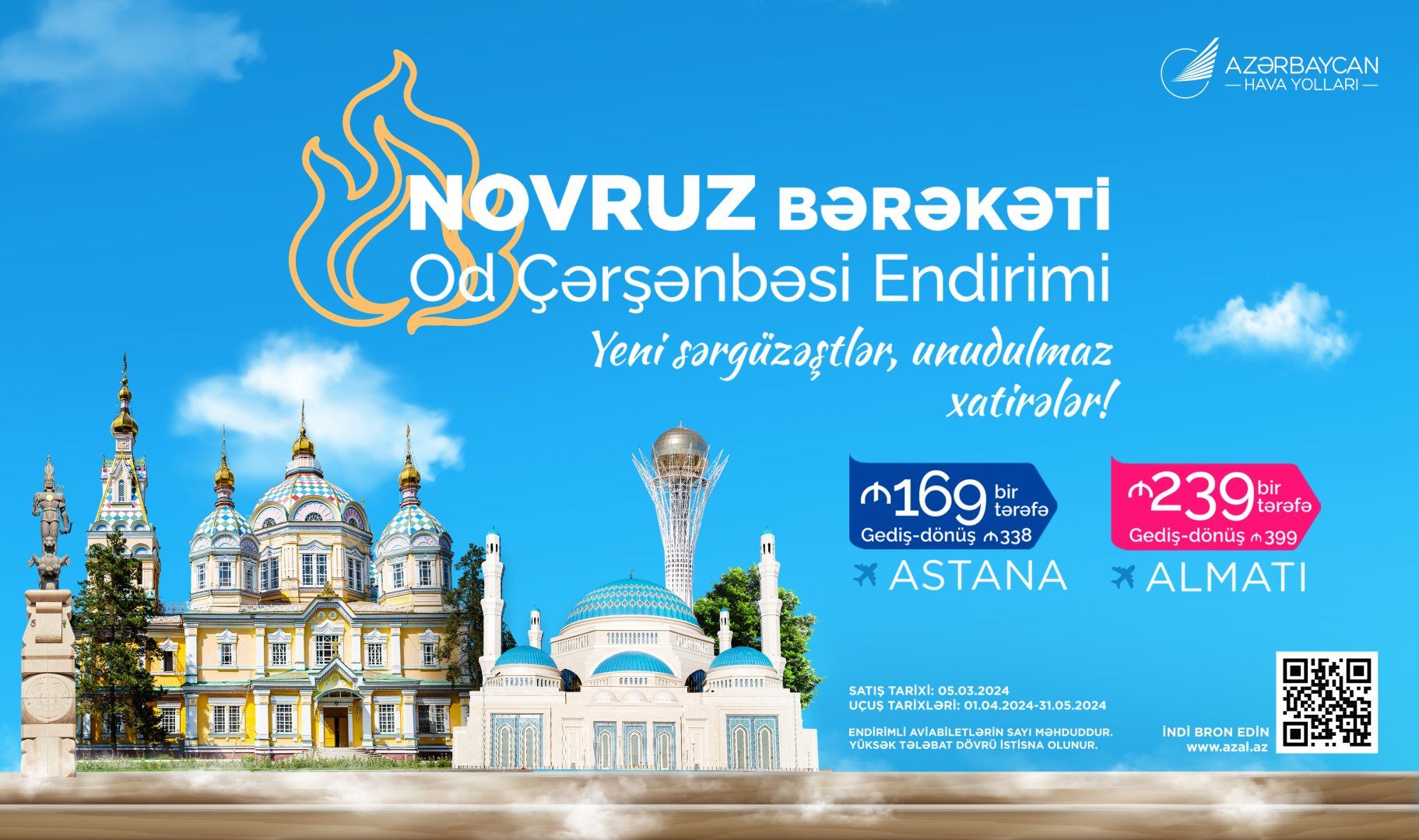 AZAL offers discounts on flights to Almaty and Astana