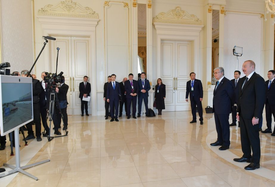 Presidents of Azerbaijan and Kazakhstan watch ceremony marking arrival ...