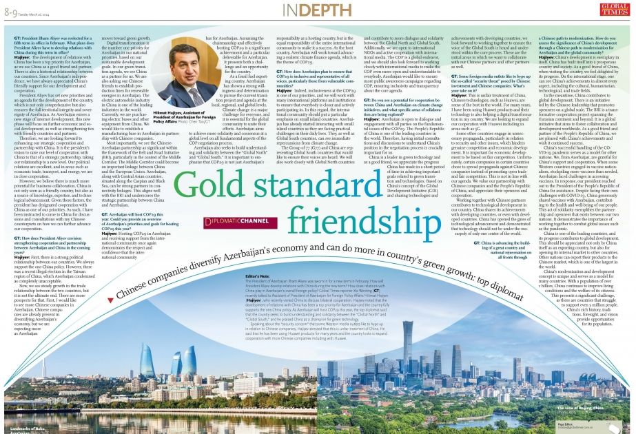 Global Times newspaper hails Azerbaijan-China relations as "Gold ...